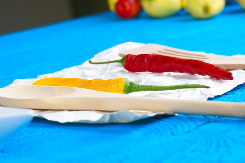 Kitchenware, Chili Pepper and Sheet of Paper Stock Photo - Image of ...