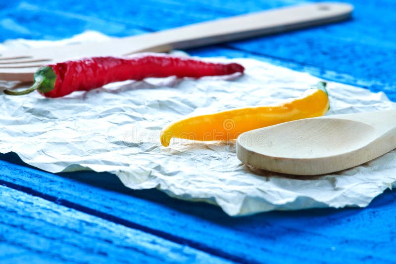 Kitchenware and Chili Pepper on a Sheet of Paper Stock Image - Image of ...
