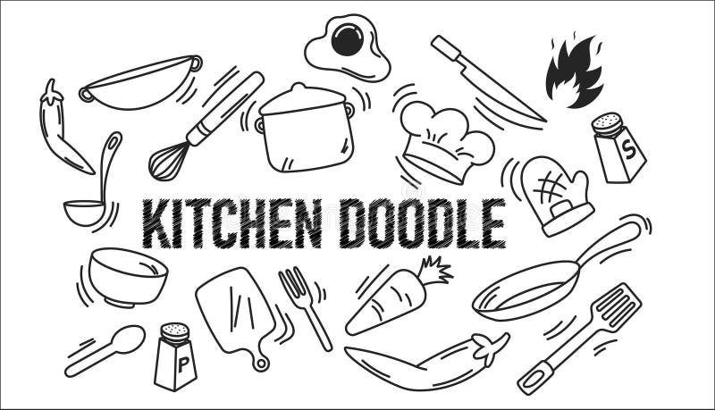 Kitchenware Doodle Hand Drawing Sketch Utensils Pencil Scribble Stock ...