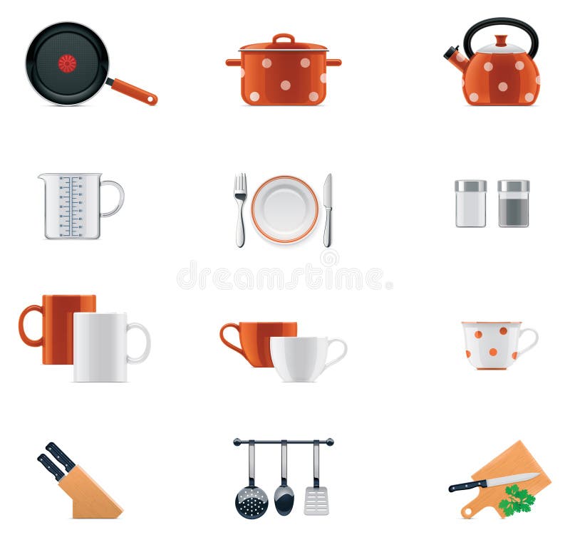 Kitchenware icon set stock vector. Illustration of fork - 23092266