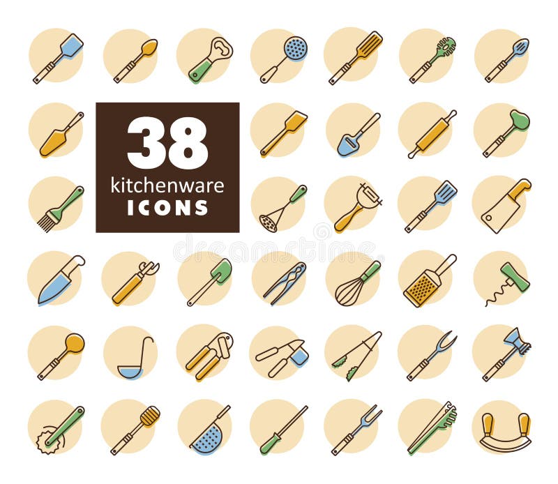 Kitchenware and Kitchen Appliances Vector Icon Set Stock Vector ...