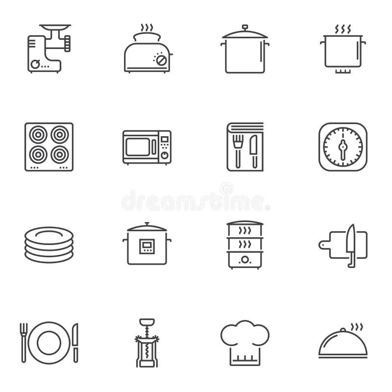 Kitchenware line icons set stock vector. Illustration of fork - 155707294