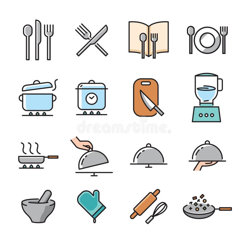 Kitchenware line icons set stock vector. Illustration of oven - 195804549