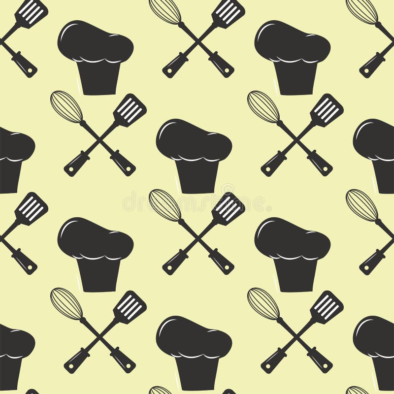 Cooking Seamless Pattern with Chef Hat Stock Vector - Illustration of ...