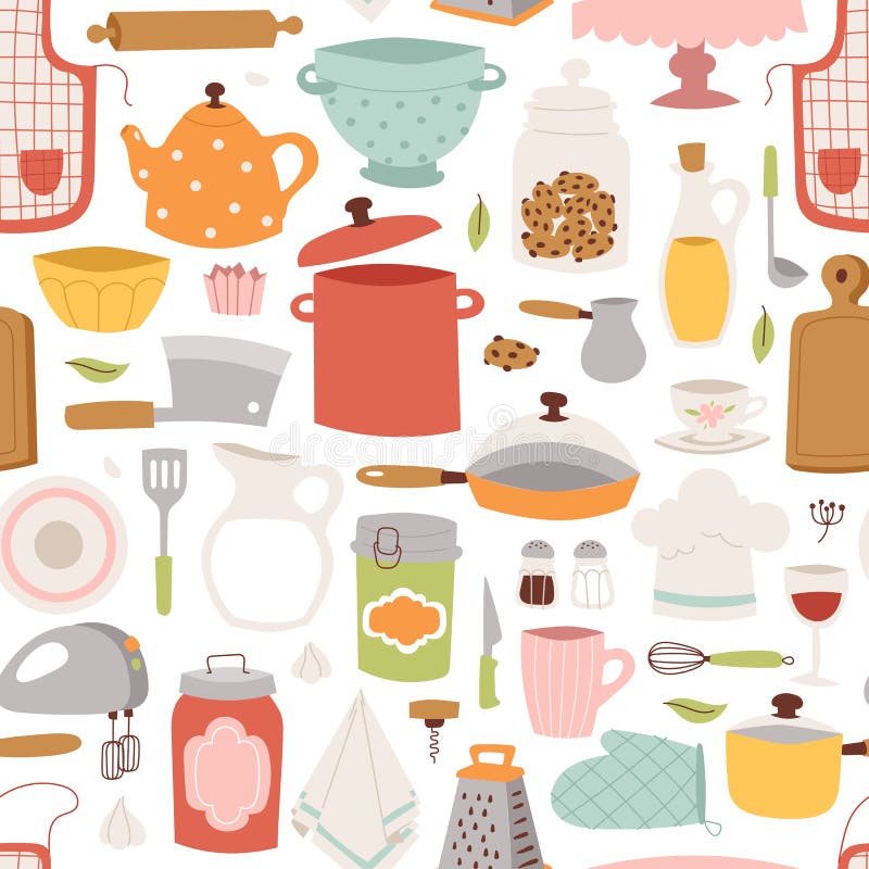 Kitchenware Seamless Pattern for Wallpaper or Wrapping Paper Stock ...