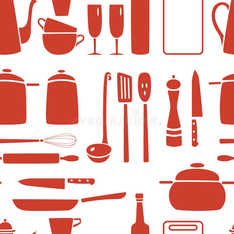 Kitchenware Seamless Pattern Stock Vector - Illustration of household ...
