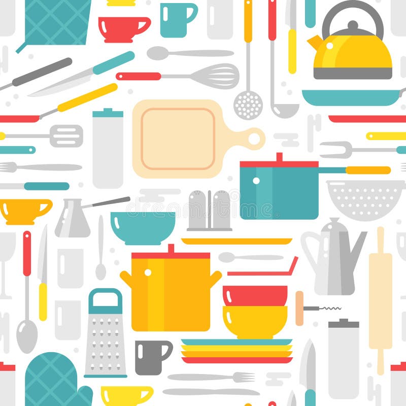Kitchenware Seamless Pattern for Wallpaper or Wrapping Paper Stock Vector - Illustration of ...