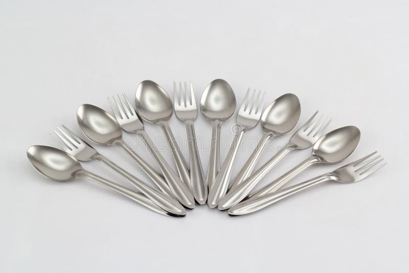 Kitchenware Set of Stainless Steel Spoons and Forks Isolated on White ...