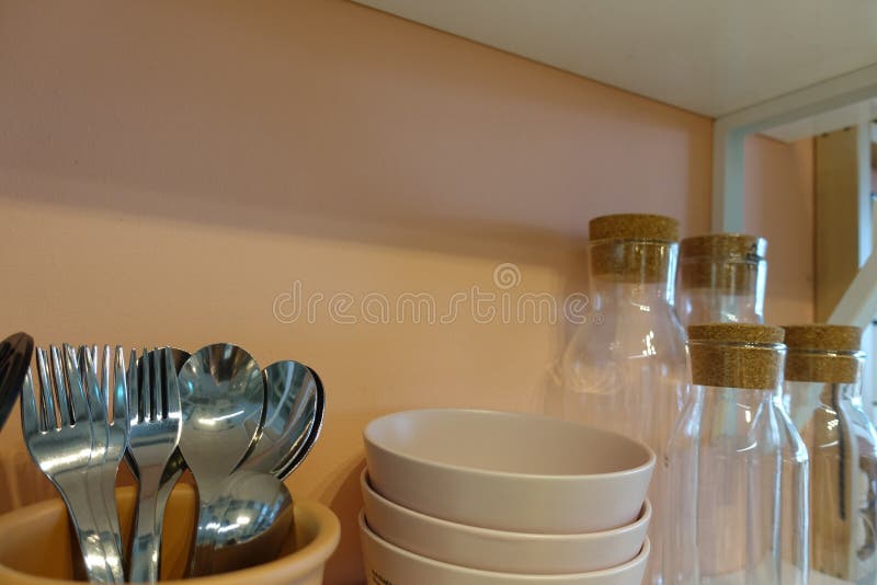 Kitchenware Show on a Display Shelf and Hang on the Wall Stock Photo ...