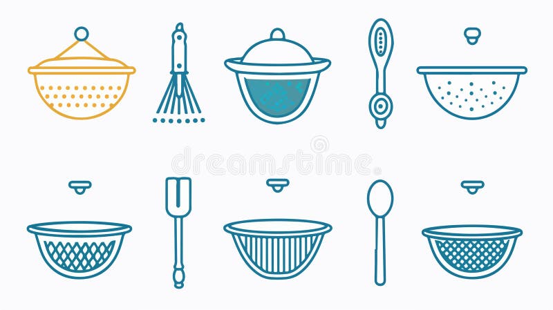Kitchenware Sieve Strainer Outline Icons for Culinary Design Projects ...