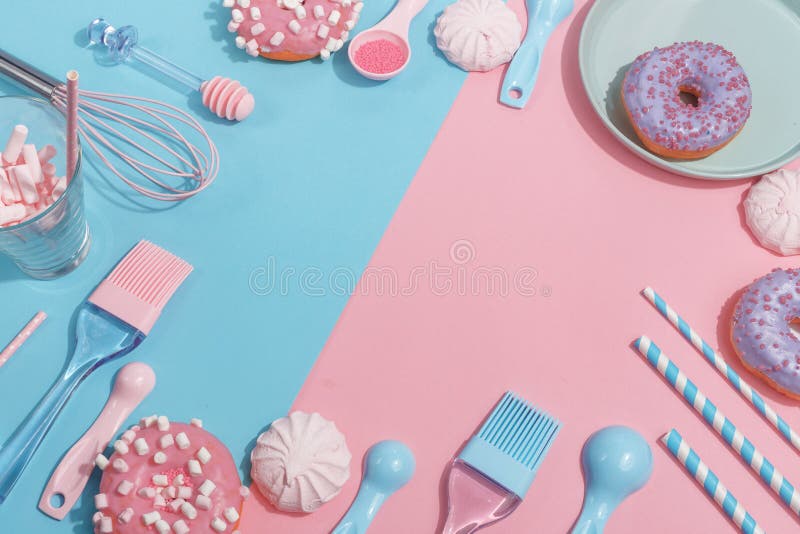 Kitchenware and Tools, Pastry and Sweets on a Pink Background Stock ...