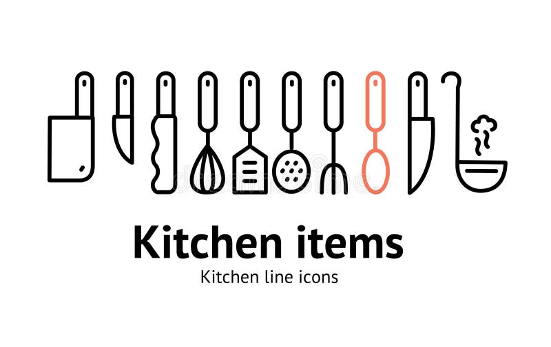 Kitchenware Utensils Sign Thin Line Set. Vector Stock Vector ...