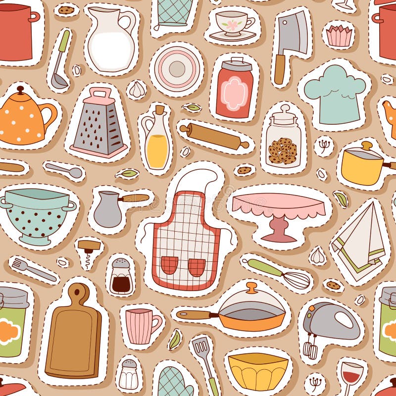 Kitchenware Vector Seamless Pattern. Stock Vector - Illustration of ...