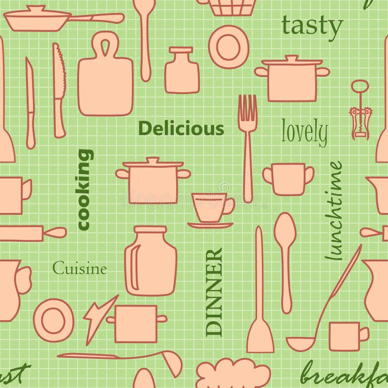 Kitchenware and Words - Light Green Vector Seamless Pattern Stock Vector - Illustration of ...