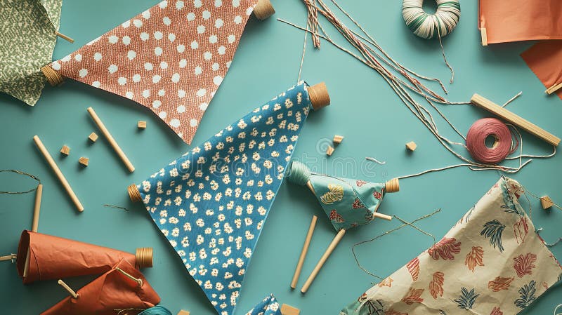 A Kite-building Station with Fabric, String, and Wooden Dowels Stock ...