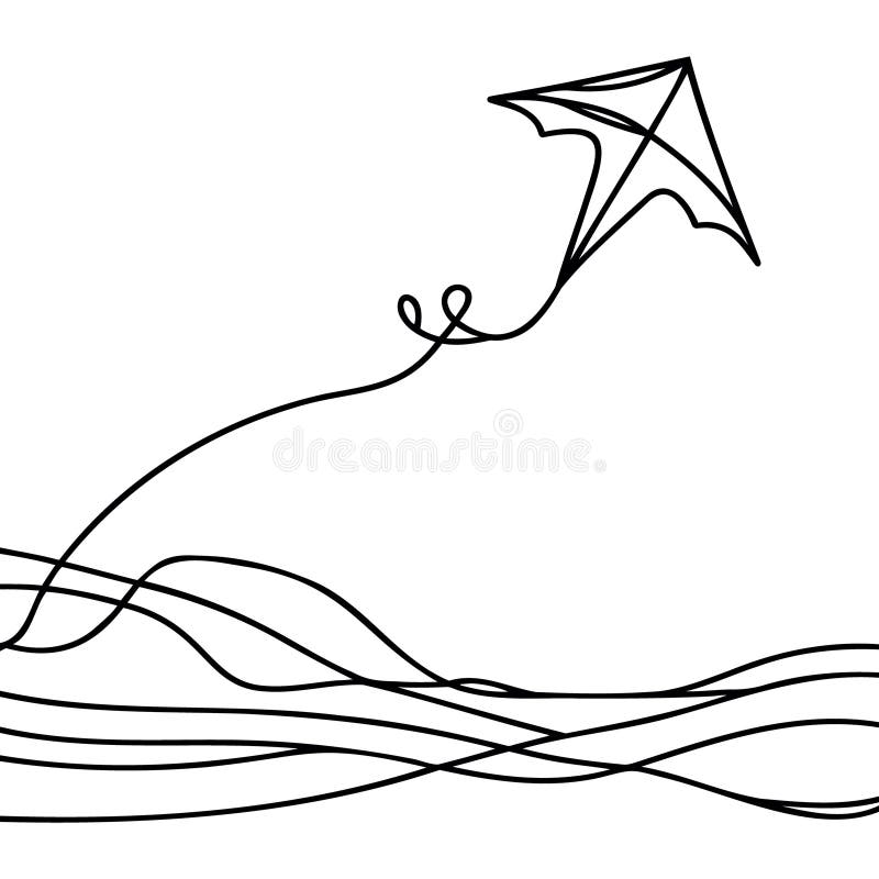 Kite - Continuous One Line Drawing Outline Vector Illustration, Vector ...