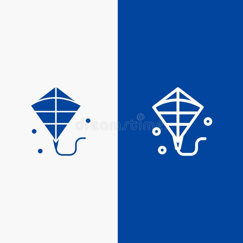Kite, Flying, Festival Line and Glyph Solid Icon Blue Banner Line and ...