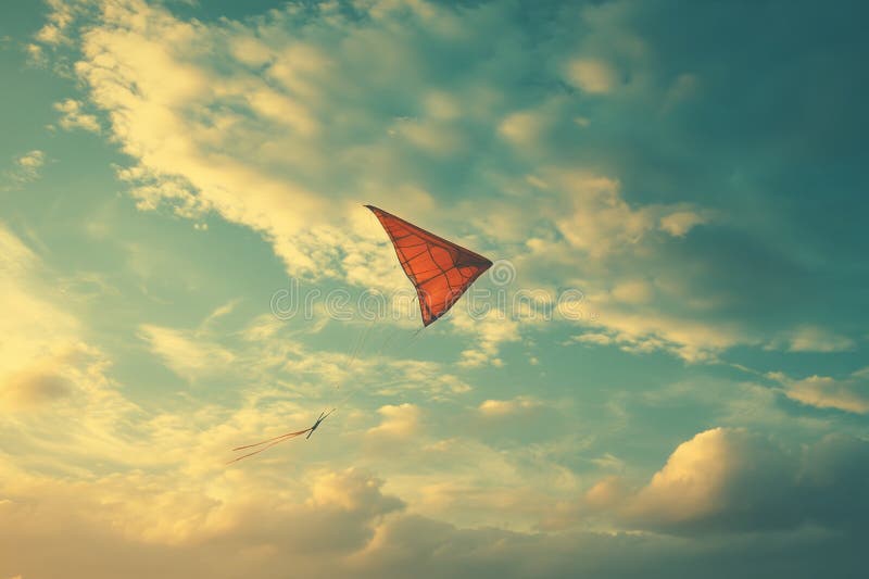 Kite Flying High in Beautiful Cloudy Sky with Setting Sun Stock Photo ...