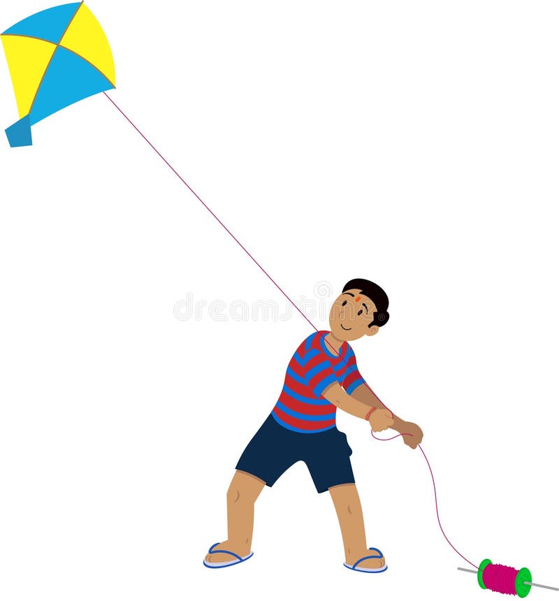Indian Kid flying kite stock vector. Illustration of string - 326943441