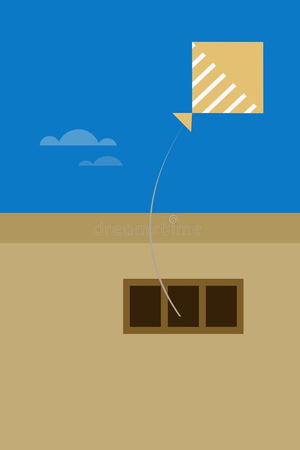 A Kite Flying from the Window of a Building Stock Vector - Illustration ...