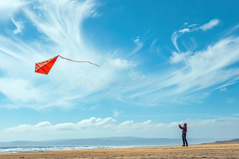 Kite Flying on a Windy Day in Blue Cloudy Sky Stock Image - Image of ...