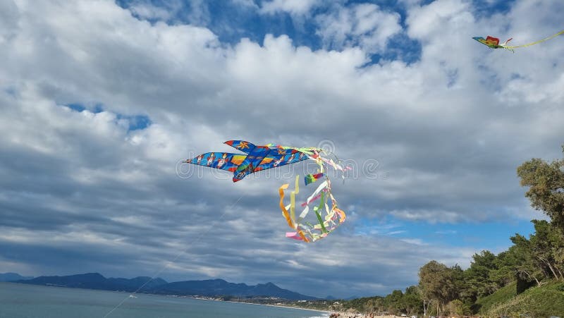 Kite Kites Flying on the Sky Rope Hand Playing Stock Image - Image of ...