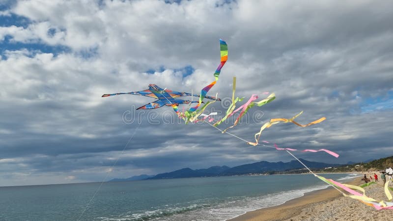 Kite Kites Flying on the Sky Rope Hand Playing Stock Image - Image of ...