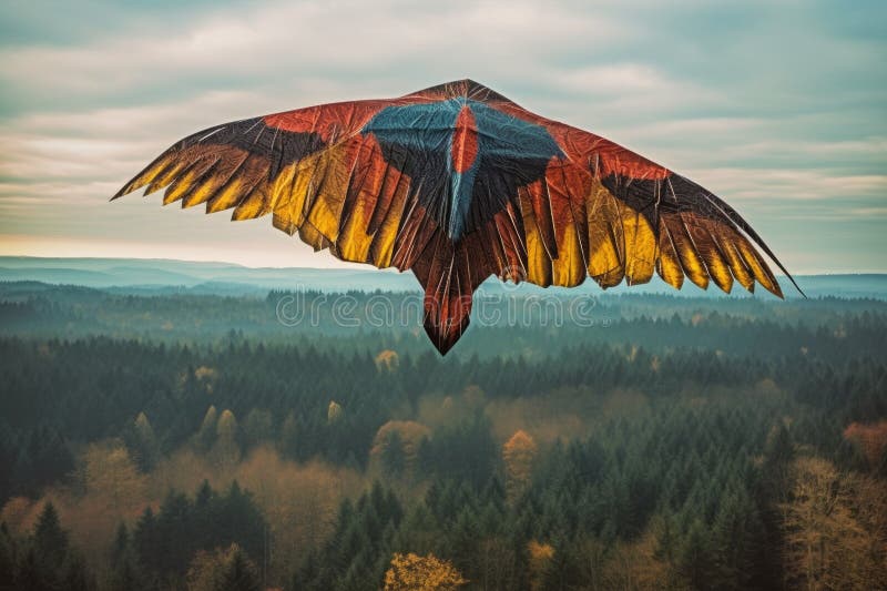 Kite Shaped Like a Giant Bird Soaring Above a Forest Stock Illustration ...