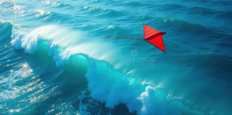 Kite Soaring High Above Ocean Waves, Vibrant Blue Water , Foam ...