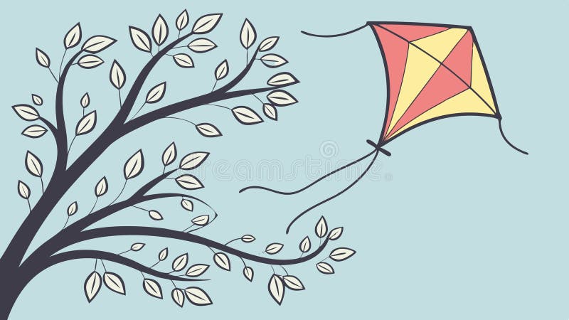 A Kite Stuck in a Tree on a Windy Day, a Childhood Memory, Vector ...