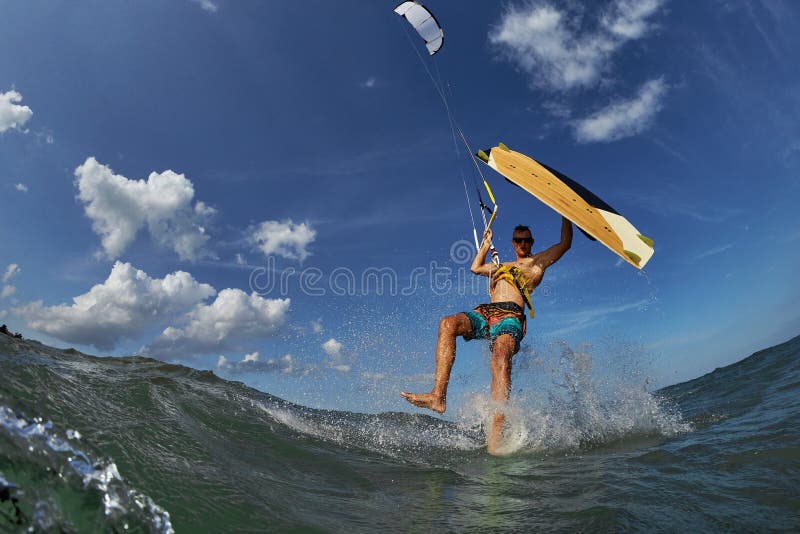 Kite Surfer Jumps with Kiteboard Stock Image - Image of ocean, freedom ...