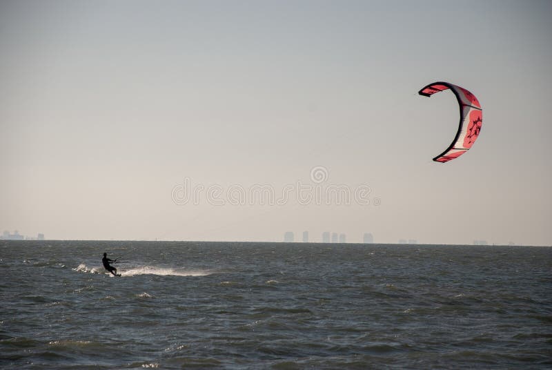 Kite Surfer with Red Kite in Full Speed Editorial Stock Photo - Image ...