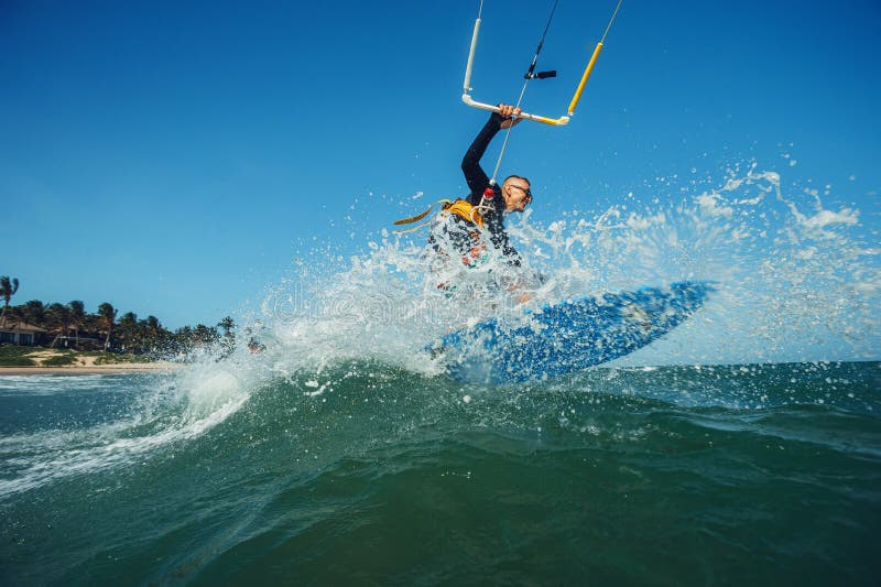 Kite Surfer Riding a Kite Board on the Sea Stock Image - Image of ...