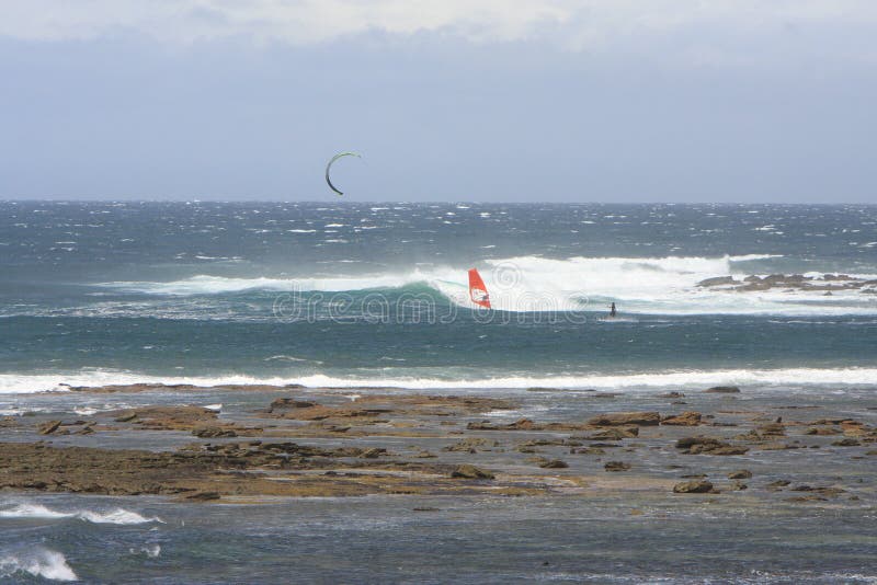 Kite Surfer and Wind Surfer Stock Image - Image of wind, dangerous ...
