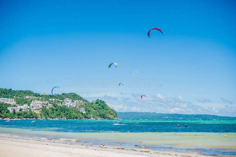 Kite surfing on Boracay stock image. Image of flying - 72941199