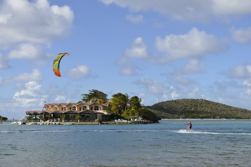 Kite Surfing in Front of Saba Rock, Virgin Gorda, BVI Editorial Image ...