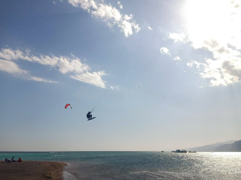Kite Surfing at Its Best Makes You Fly Stock Photo - Image of wind ...