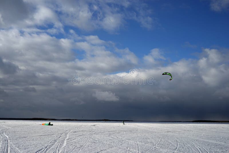 Kite surfing stock image. Image of male, wintersport - 87448009