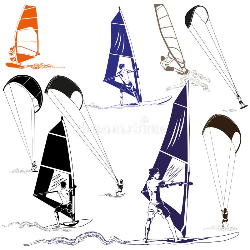 Kite and Wind Surfers stock vector. Illustration of extreme - 29558331