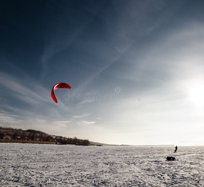 Kiteboarding on snow stock image. Image of activity, snow - 29898479