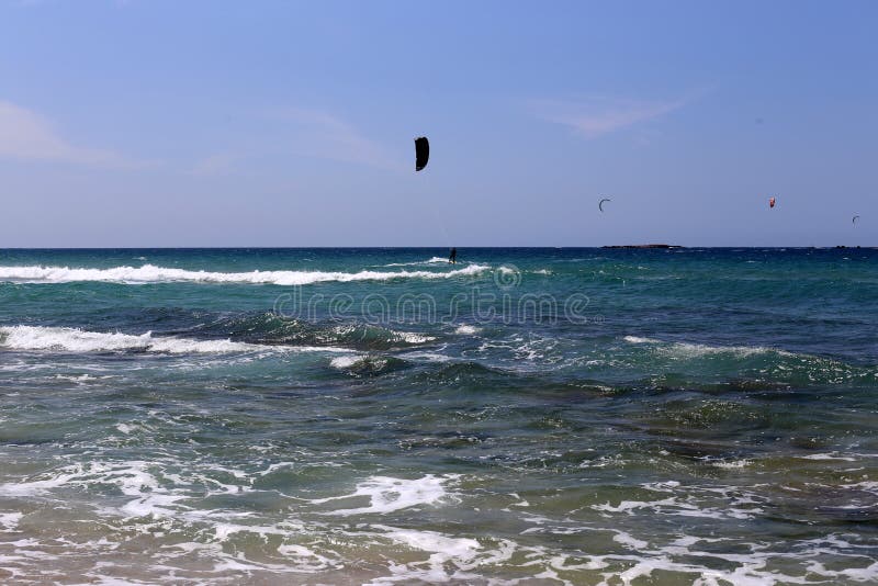 Kiteboarding - Wave Riding in the Mediterranean Stock Image - Image of ...