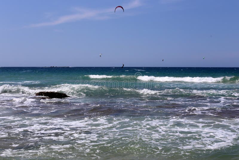Kiteboarding - Wave Riding in the Mediterranean Stock Image - Image of ...