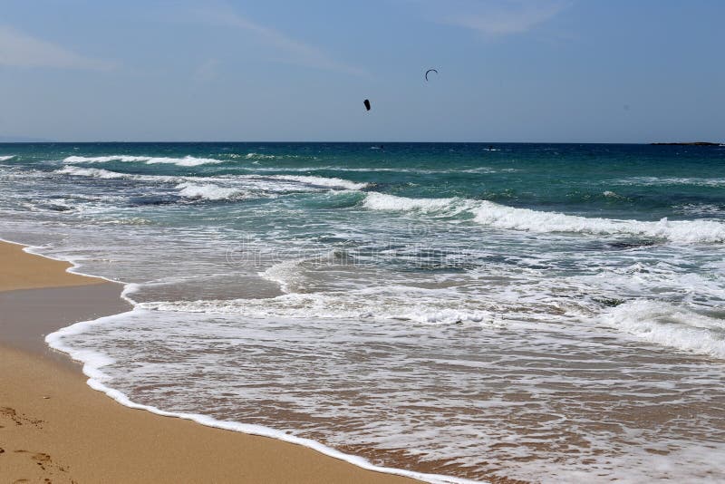 Kiteboarding - Wave Riding in the Mediterranean Stock Image - Image of ...