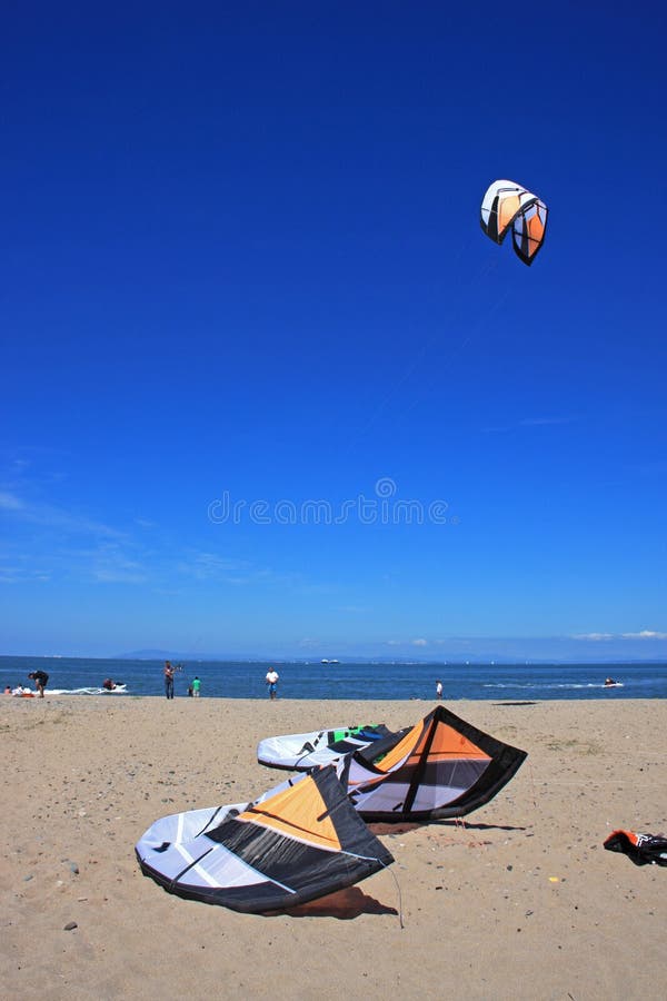 Kites on beach stock image. Image of extreme, water, kitesurfing - 24717751