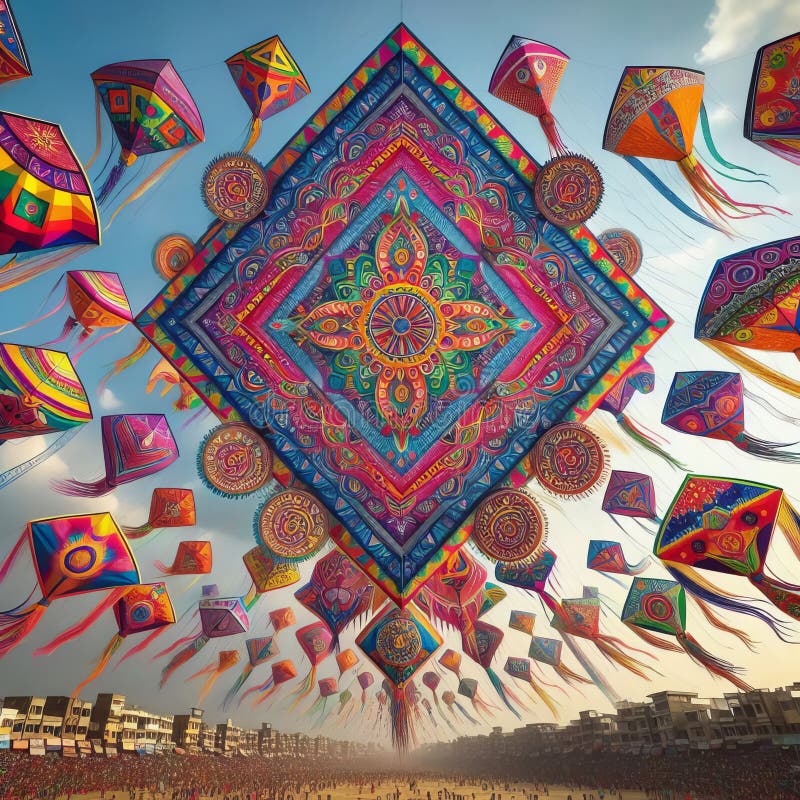 Kites Designed with Bright Holi Colors and Patterns Arranged in Stock ...