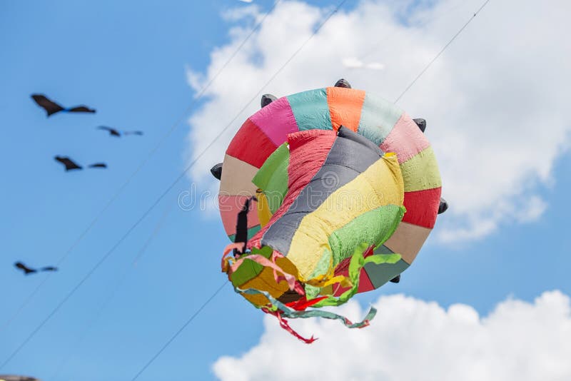Kites Flying in a Blue Sky. Kites of Various Shapes Stock Image - Image ...