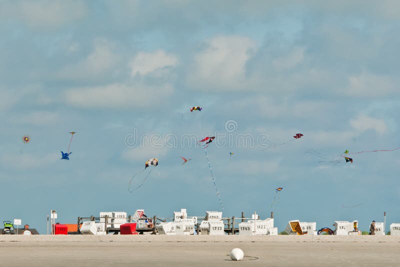 Kites Over the Beach at Ording Stock Photo - Image of flying, colorful ...
