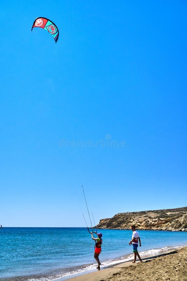 Kitesurfers on prasonisi editorial image. Image of boarding - 100063895