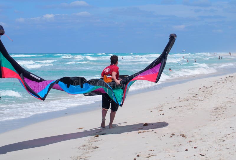 Kitesurfing in Cuba editorial stock image. Image of blue - 52484804