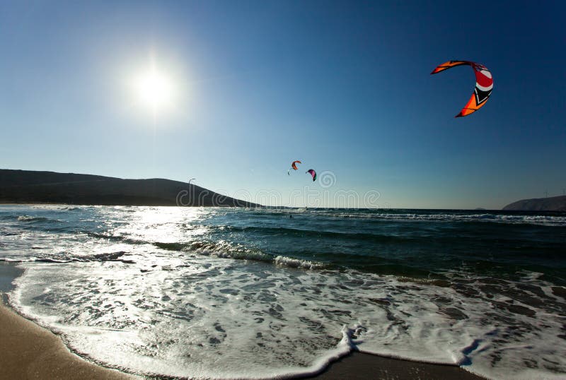 Kitesurfing in the Prasonisi. Rhodes Stock Image - Image of activity ...